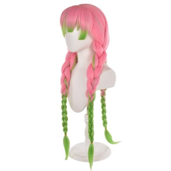 Hair | Moeloli Demon Slayer Kanroji Mitsuri Cosplay Wig Green Mix Pink ...